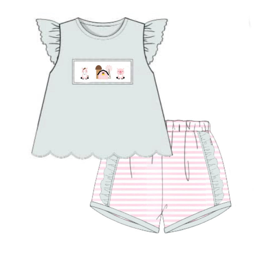 PO75 Barnyard Friends Girl Short Set